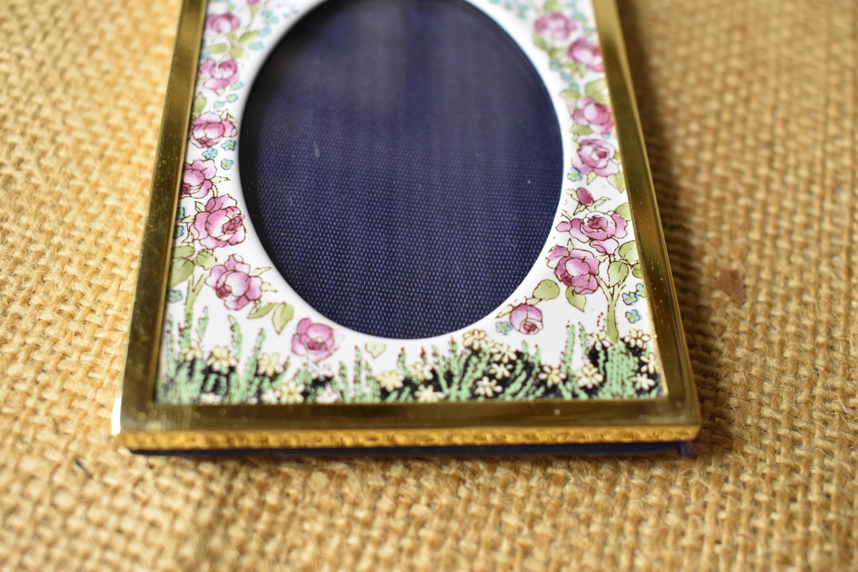 Vintage Halcyon Days Enamels Picture Frame / Floral Enamel Mat in Mini ...