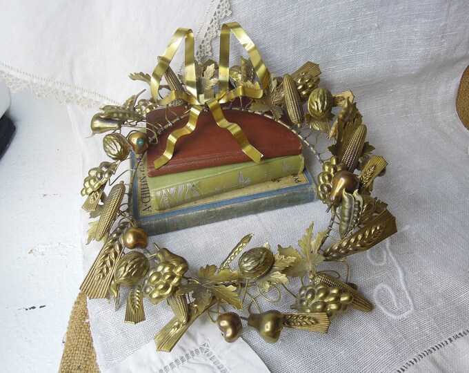 Vintage Petite Choses Wreath / Fall Harvest Wreath & Bow / Wreath Brass ...