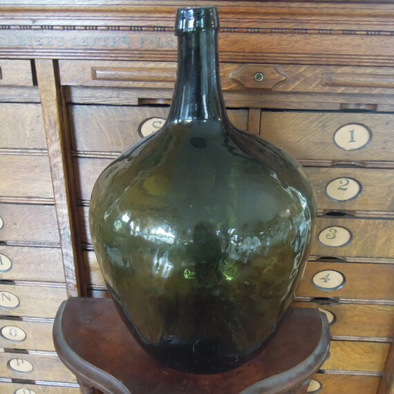 Vintage Kidney Shape Glass Bottle / Vintage Blob Top Green - Etsy