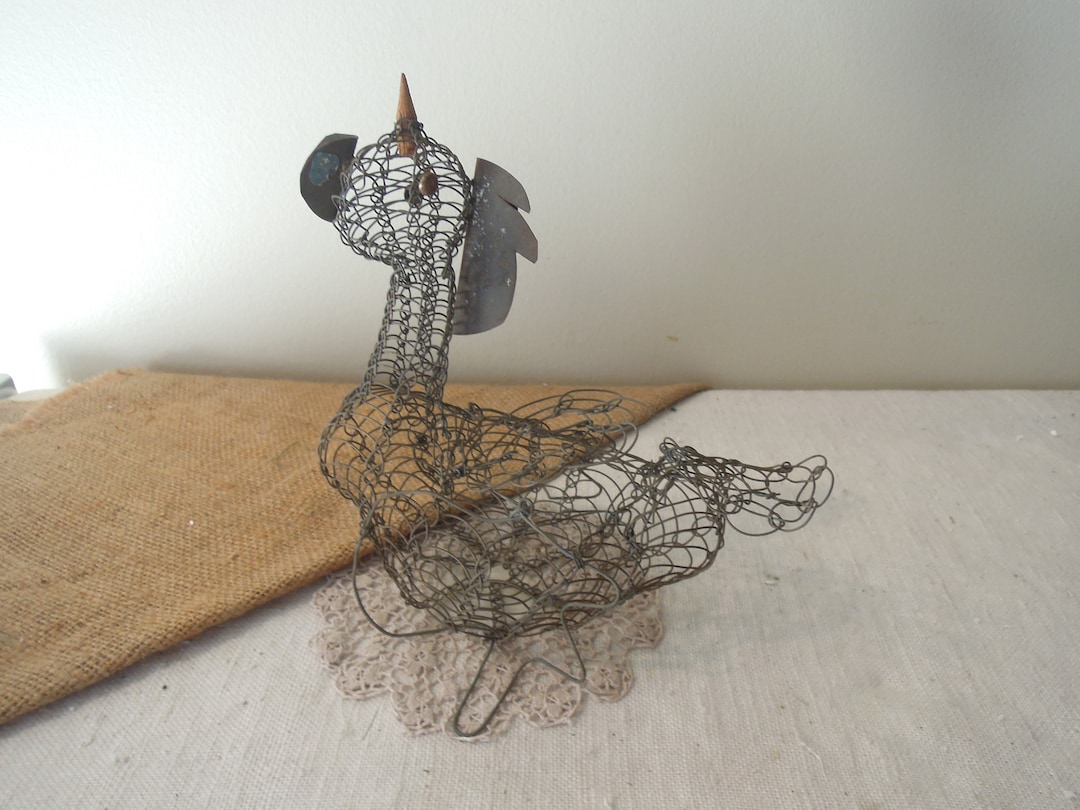 Vintage Chicken Wire Egg Basket / Wire Gathering Basket / Chicken Wire ...