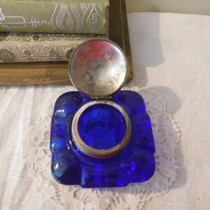 Vintage Glass Blue Ink Well / Square Ribbed Glass Inkwell - Etsy