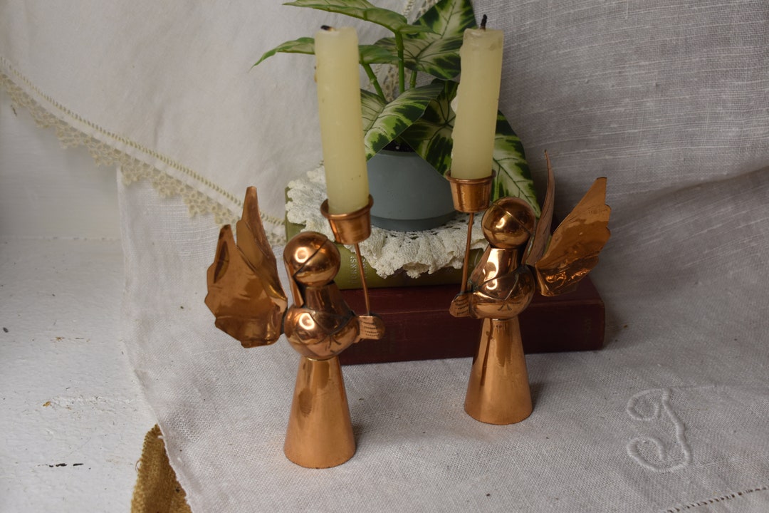 Vintage Copper Angel Candle Holders / Pair of Copper Angel - Etsy