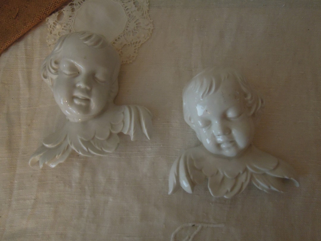Vintage Dresden Pair of Porcelain Angel Heads / Cherubs Wall Décor ...