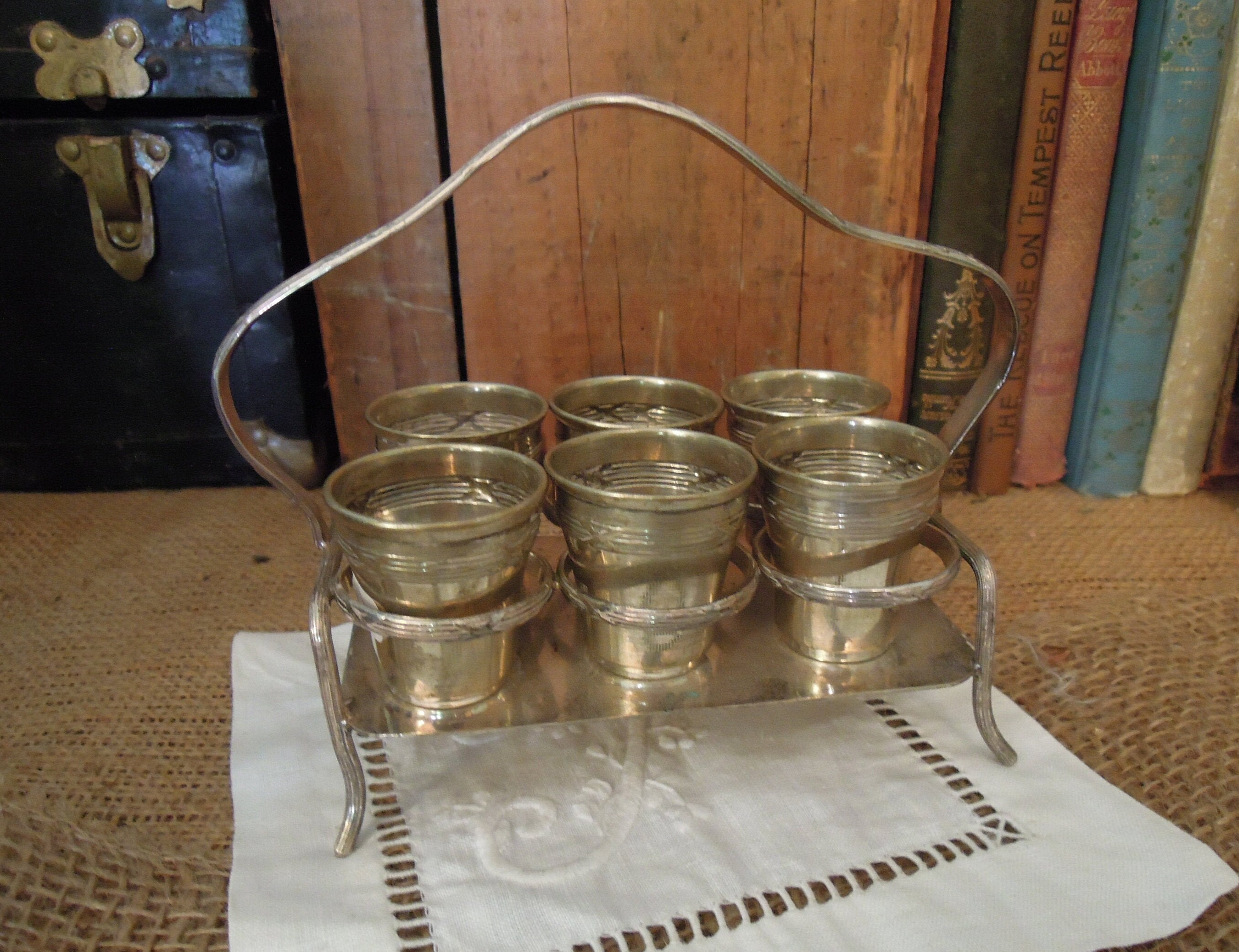 Antique Silver Shot Glass Caddy / Vintage Six Cup Caddy Tray / - Etsy
