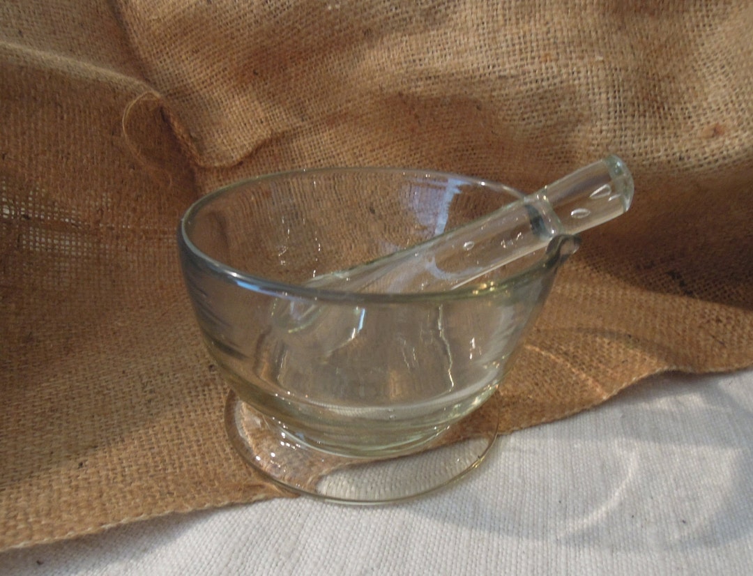 Antique Blown Glass Mortar and Pestle / Vintage Apothecary Glass Mortar ...