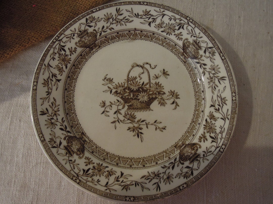 Antique 1884 Honfleur P.B & S Pottery Brown Transferware Plate - Etsy