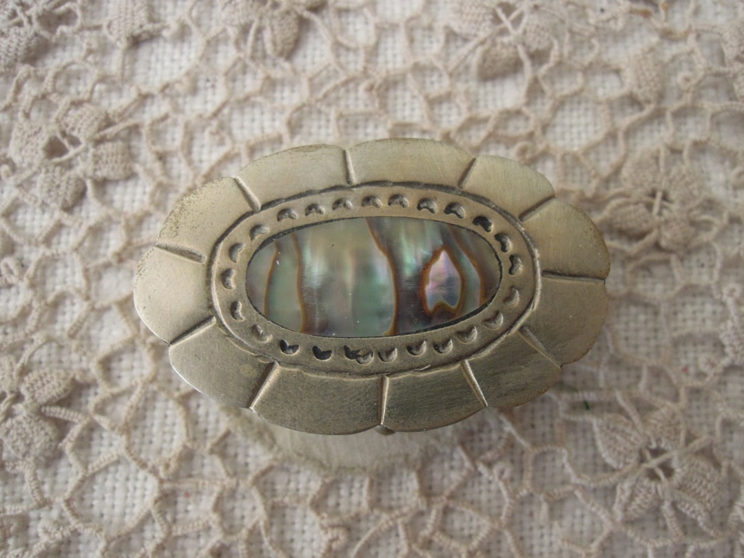Vintage Abalone Silver Pill Box / Vintage Mexican Silver Oval Pill Box ...