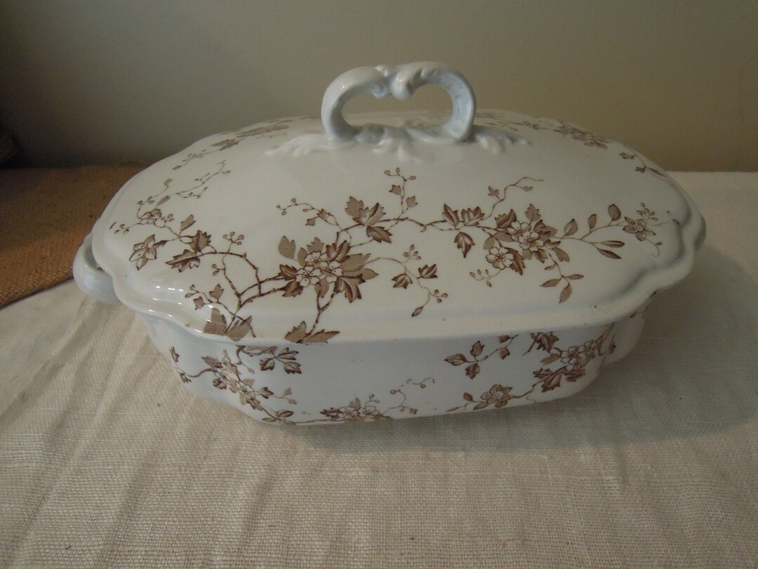 Vintage Ironstone Tureen / Antique Brown Transferware Ironstone Tureen ...