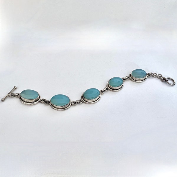 Chunky Silver Bracelet Blue Stone - Etsy
