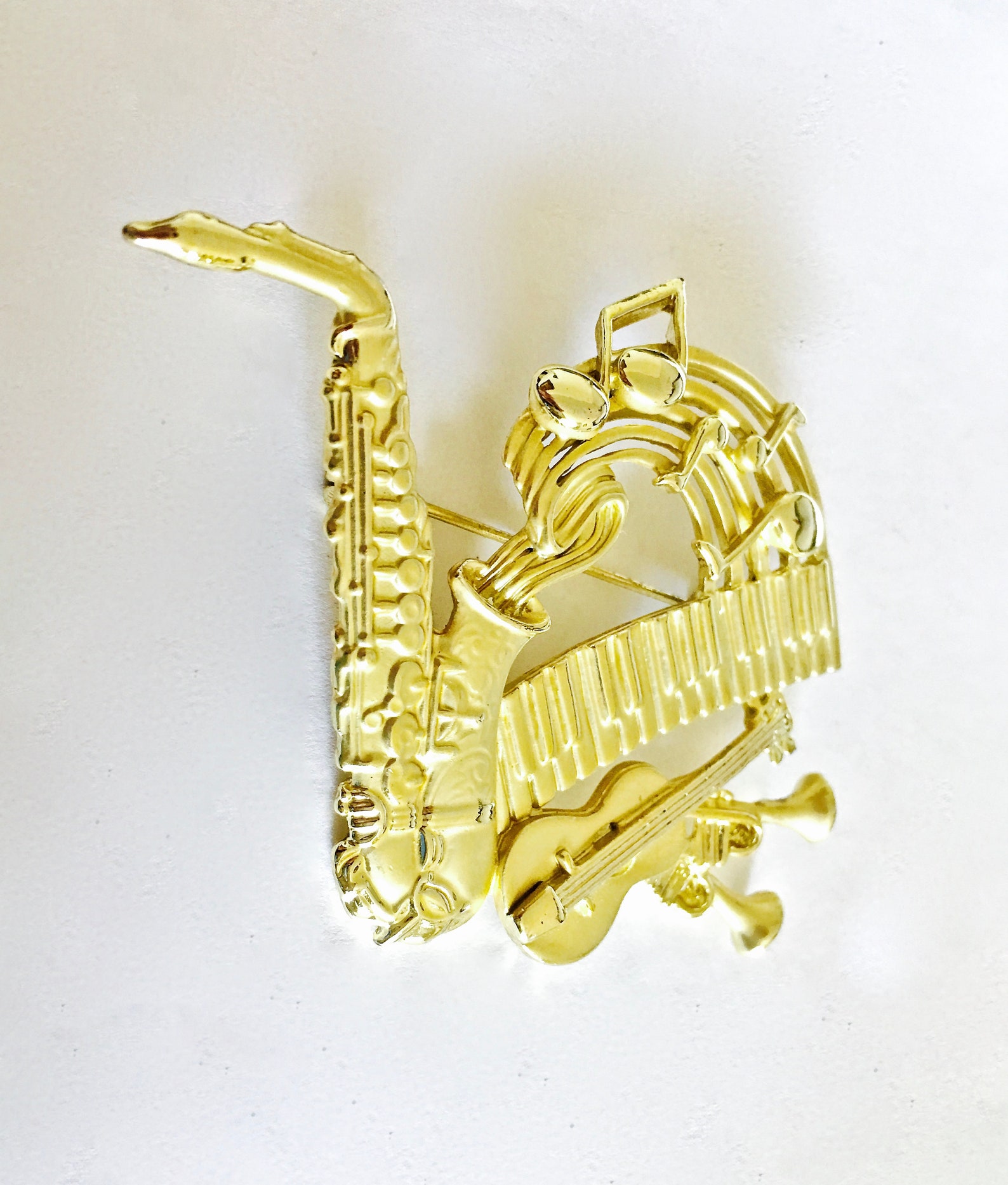 Vintage Large Music Themed Gold Tone Brooch Signed AJC Pin - Etsy