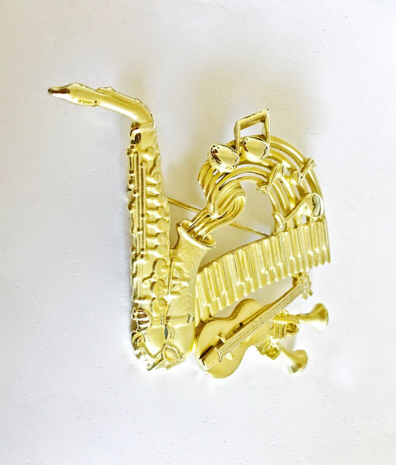 Vintage Large Music Themed Gold Tone Brooch Signed AJC Pin | Etsy