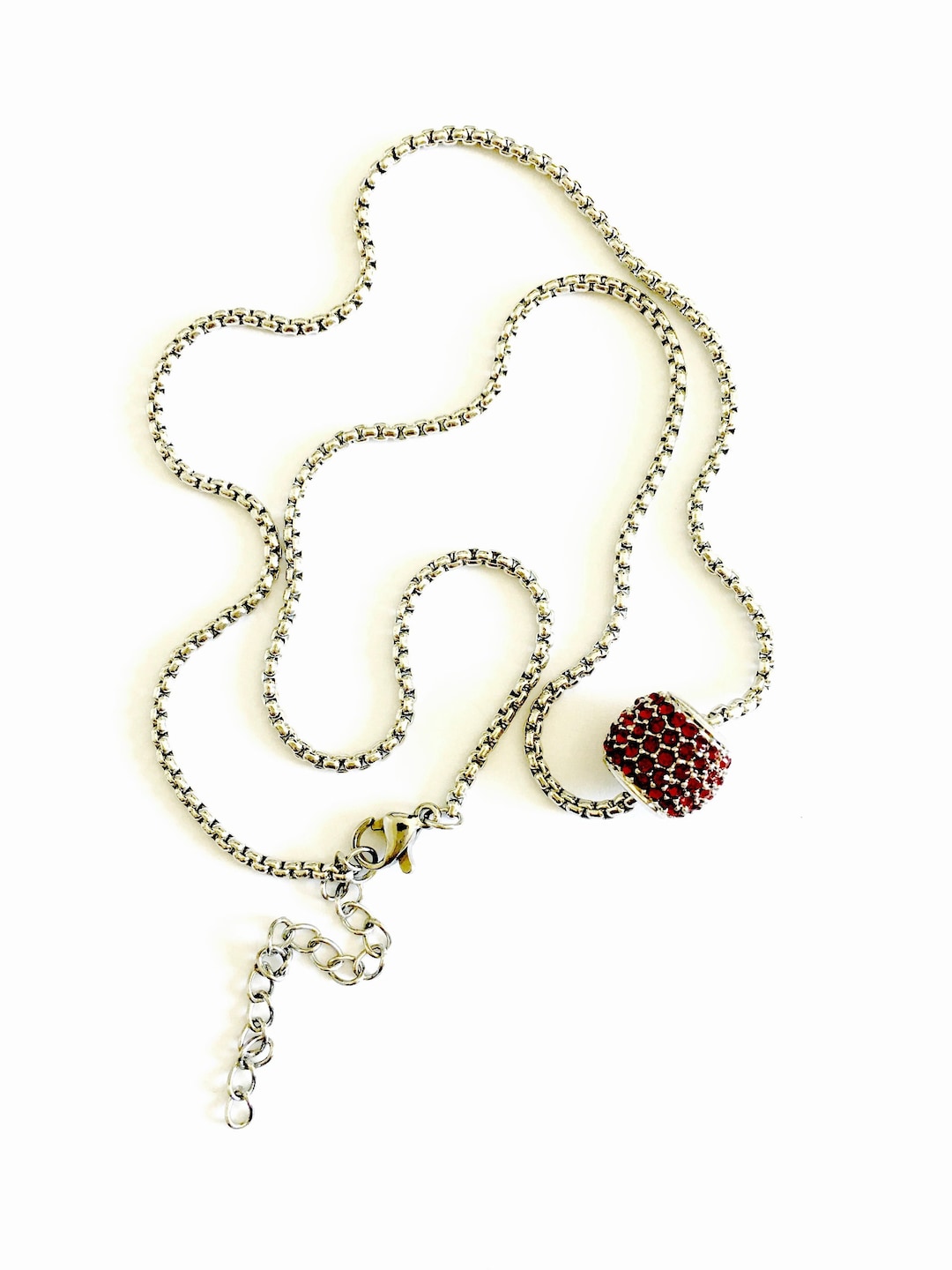 Sparkling Red Crystal Pave Style Charm Suspended on 18" Box Chain, July ...