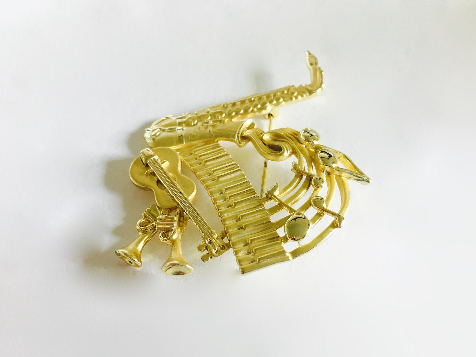 Vintage Large Music Themed Gold Tone Brooch Signed AJC Pin | Etsy