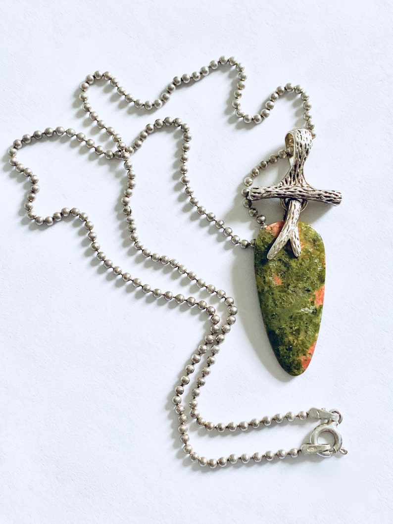 Vintage Artisan Polished Unakite Articulated Pendant With Sterling ...