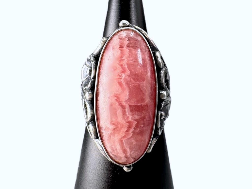 Carolyn Pollack Relios Ring W/beautiful Long Oval Rhodochrosite ...