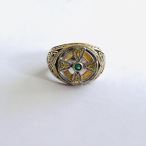 Vintage Franklin Mint Emerald Isle Irish Ring W/center Celtic Cross, Sterling Silver With 18K ...