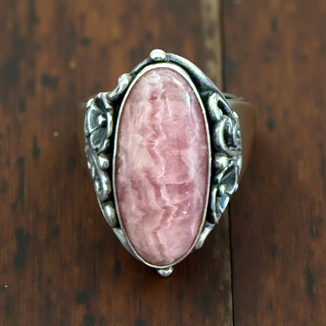 Carolyn Pollack Relios Ring W/beautiful Long Oval Rhodochrosite ...