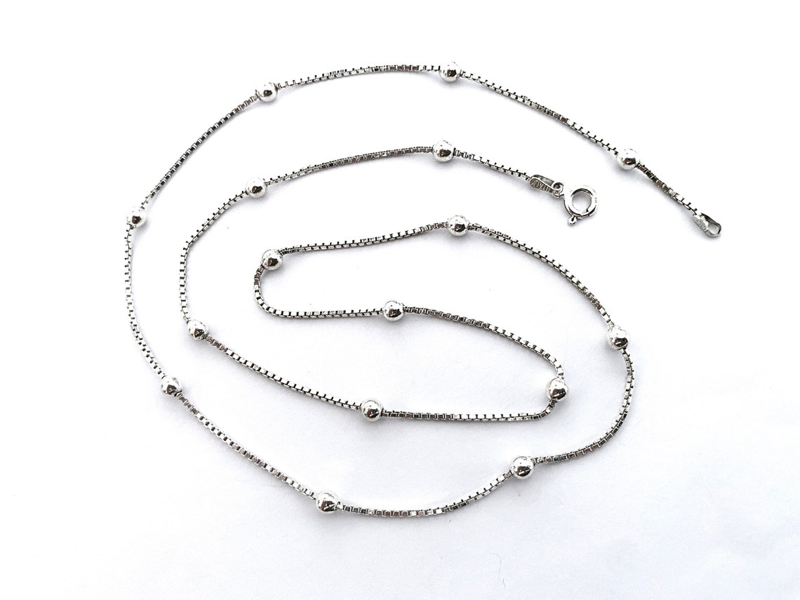 Classic Sterling Silver Station Necklace, Box Chain With Silver Ball ...