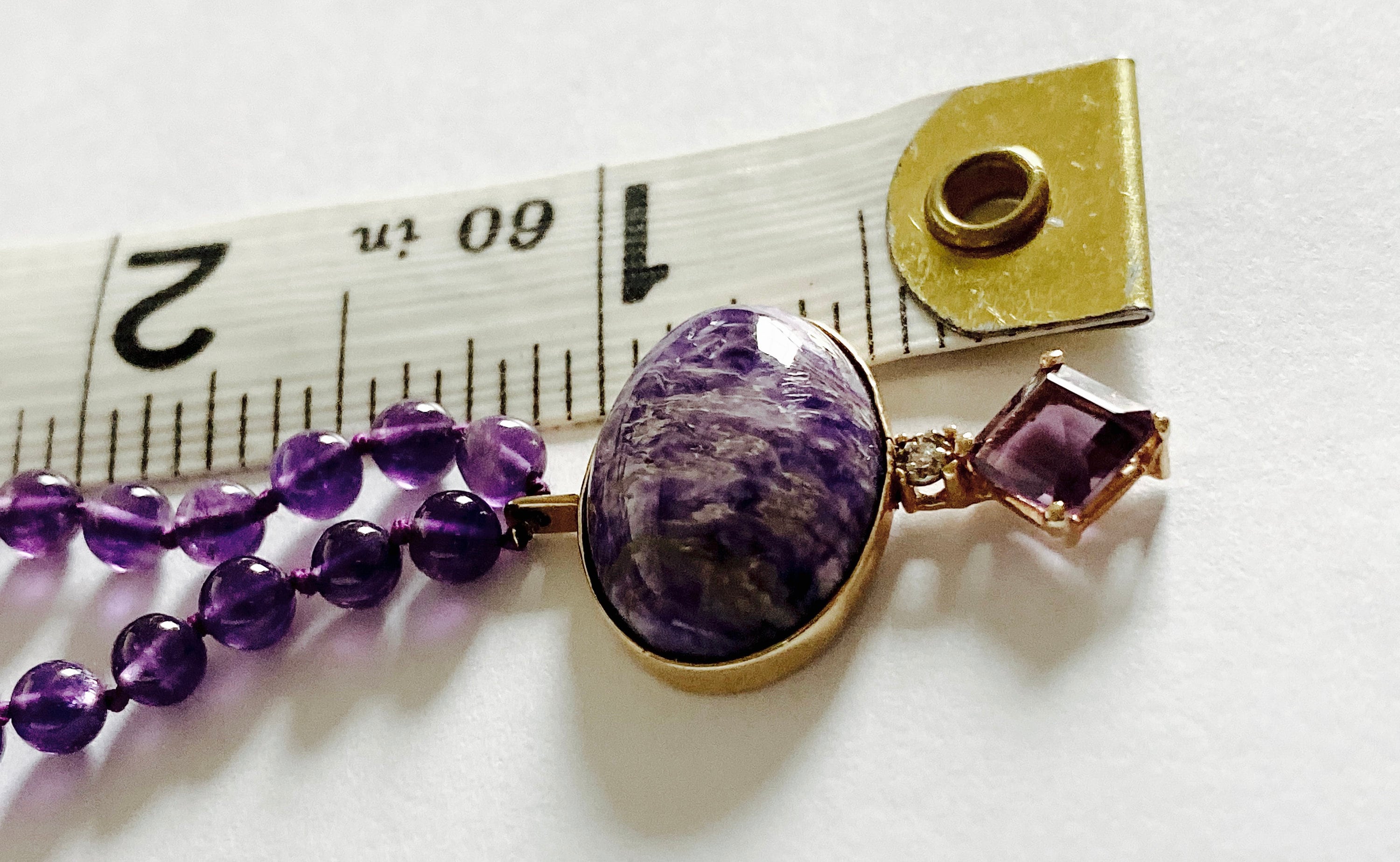 Custom Artisan Amethyst Hand Knotted Beads With Bezel Set Oval Charoit ...