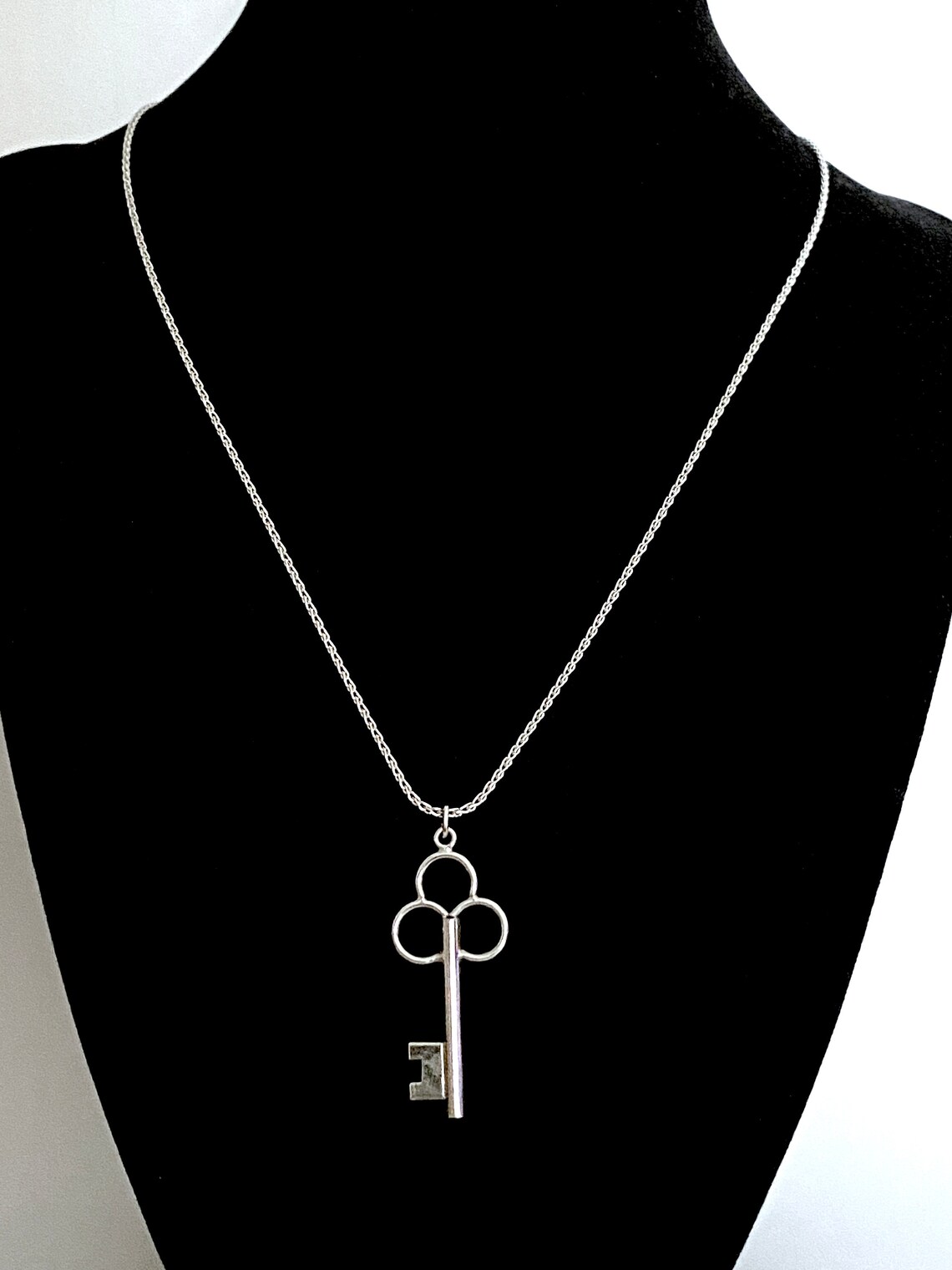 Vintage JMS Sterling Silver Old Style Key Pendant Necklace, Antique ...