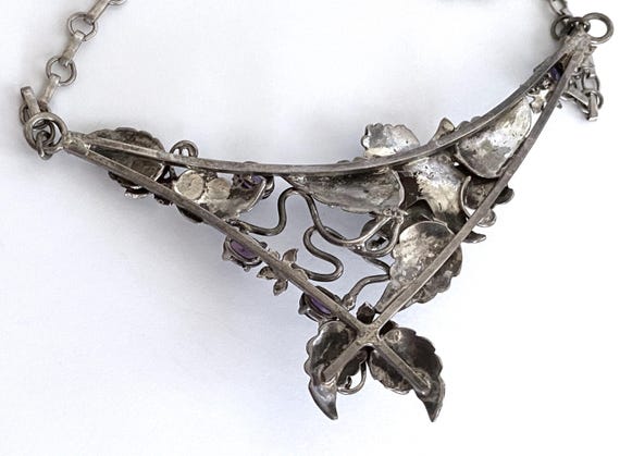 Unique Artisan Sterling Silver Bib Necklace w/Matchin… - Gem