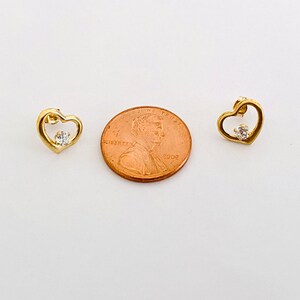 Sweet Small Open Heart 14k Yellow Gold Earrings With Single CZ, Tiny ...