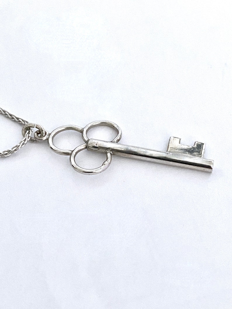 Vintage JMS Sterling Silver Old Style Key Pendant Necklace, Antique ...
