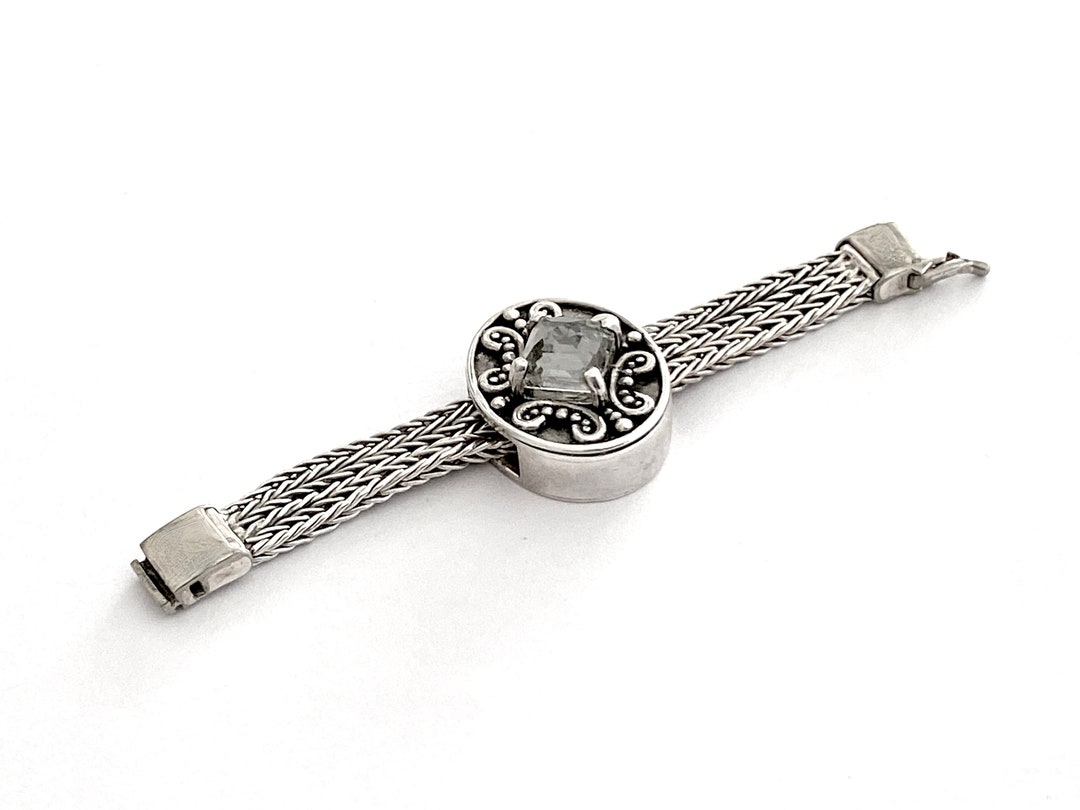 Lori Bonn Oval Slider Ring With Center, Square Faceted Smoky Quartz ...