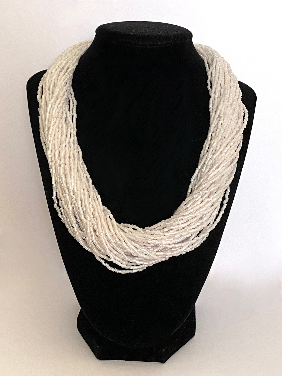 Sparkling 40 Strand Seed Bead 18" Necklace W/2.5" Extender, Tiny White ...