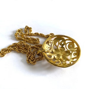 Vintage Trifari Pendant on Rope Chain - Round Open Work Gold Tone ...