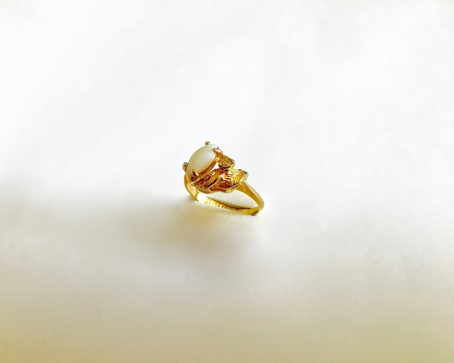 Vintage Prong Set Marquise Cut Faux White Opal and Round CZ in Leaf ...