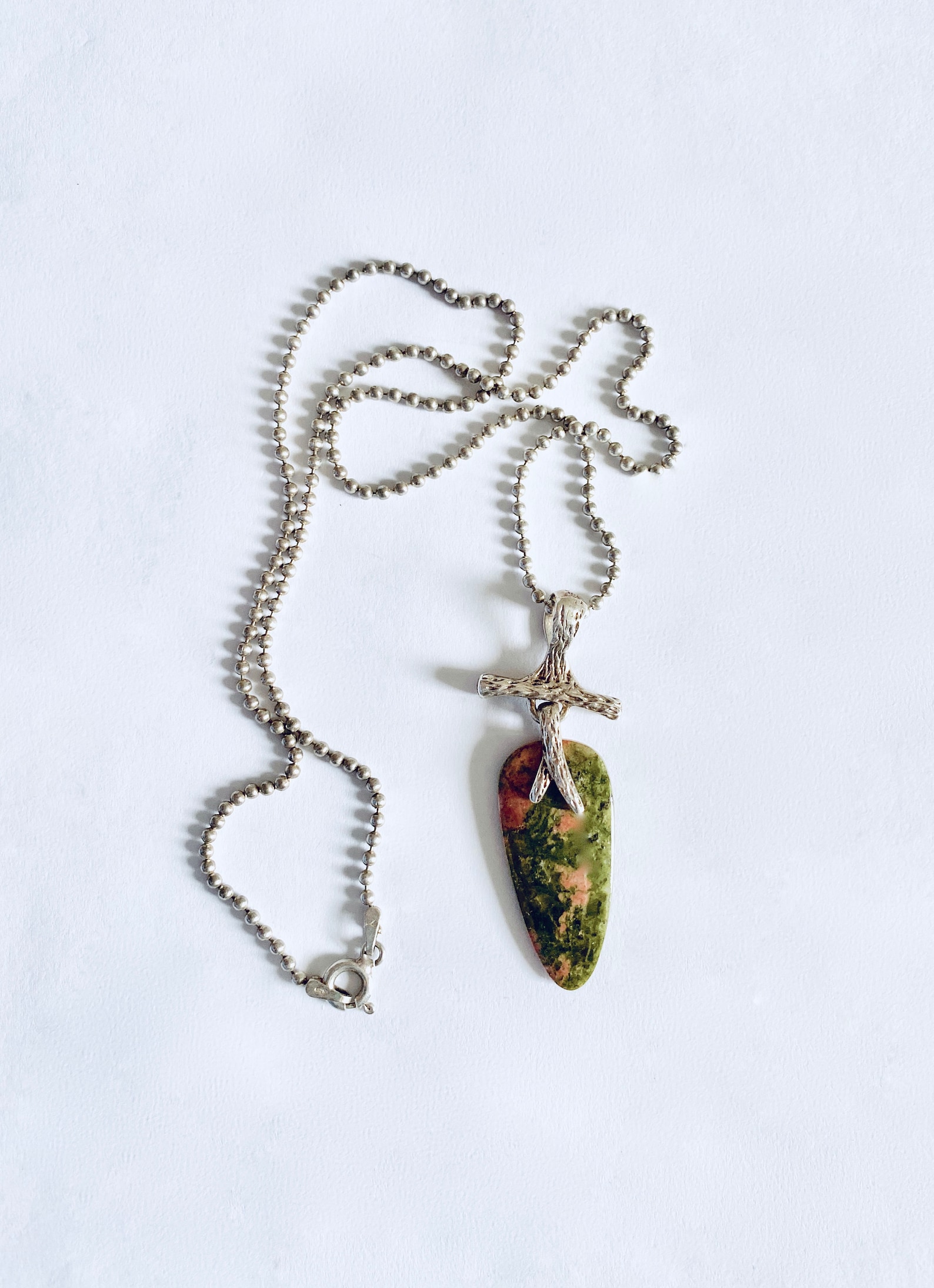 Vintage Artisan Polished Unakite Articulated Pendant With Sterling ...