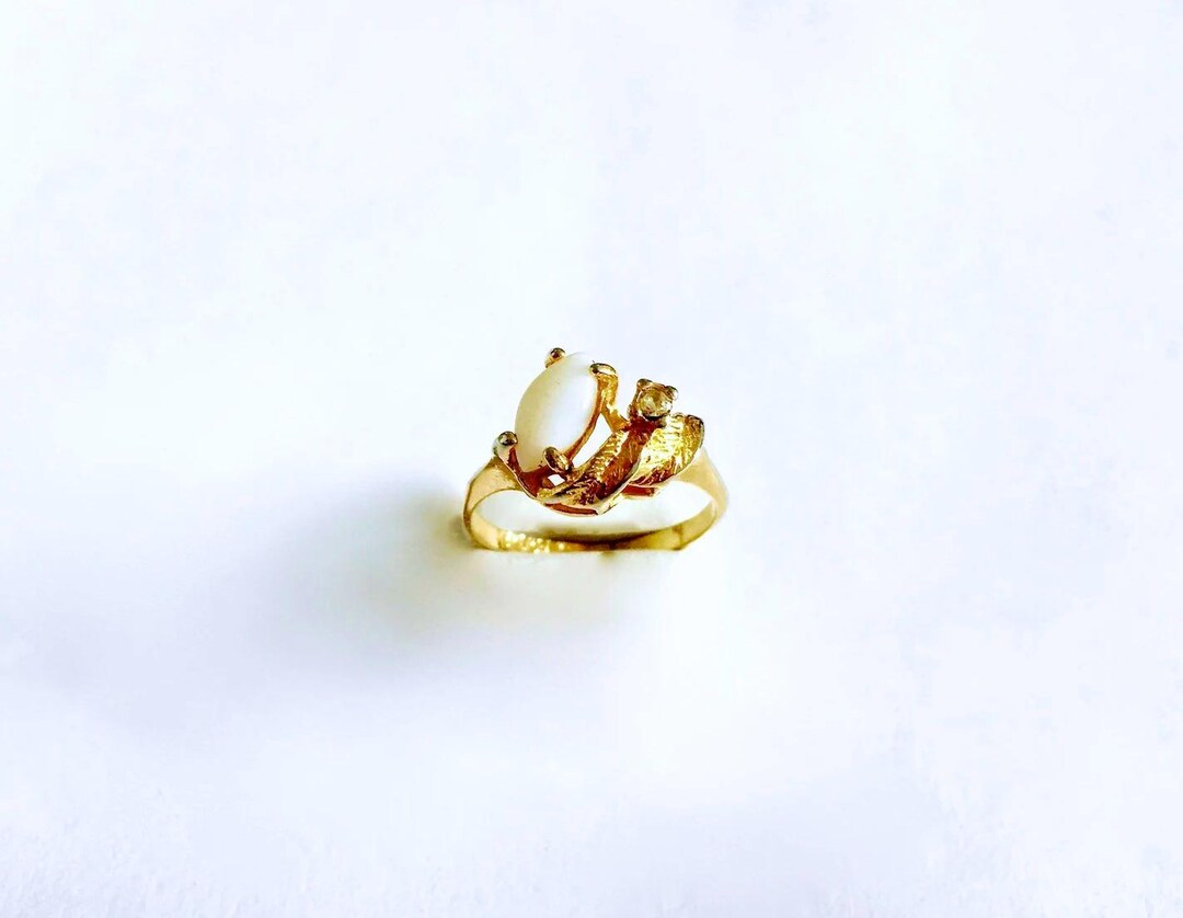 Vintage Prong Set Marquise Cut Faux White Opal and Round CZ in Leaf ...