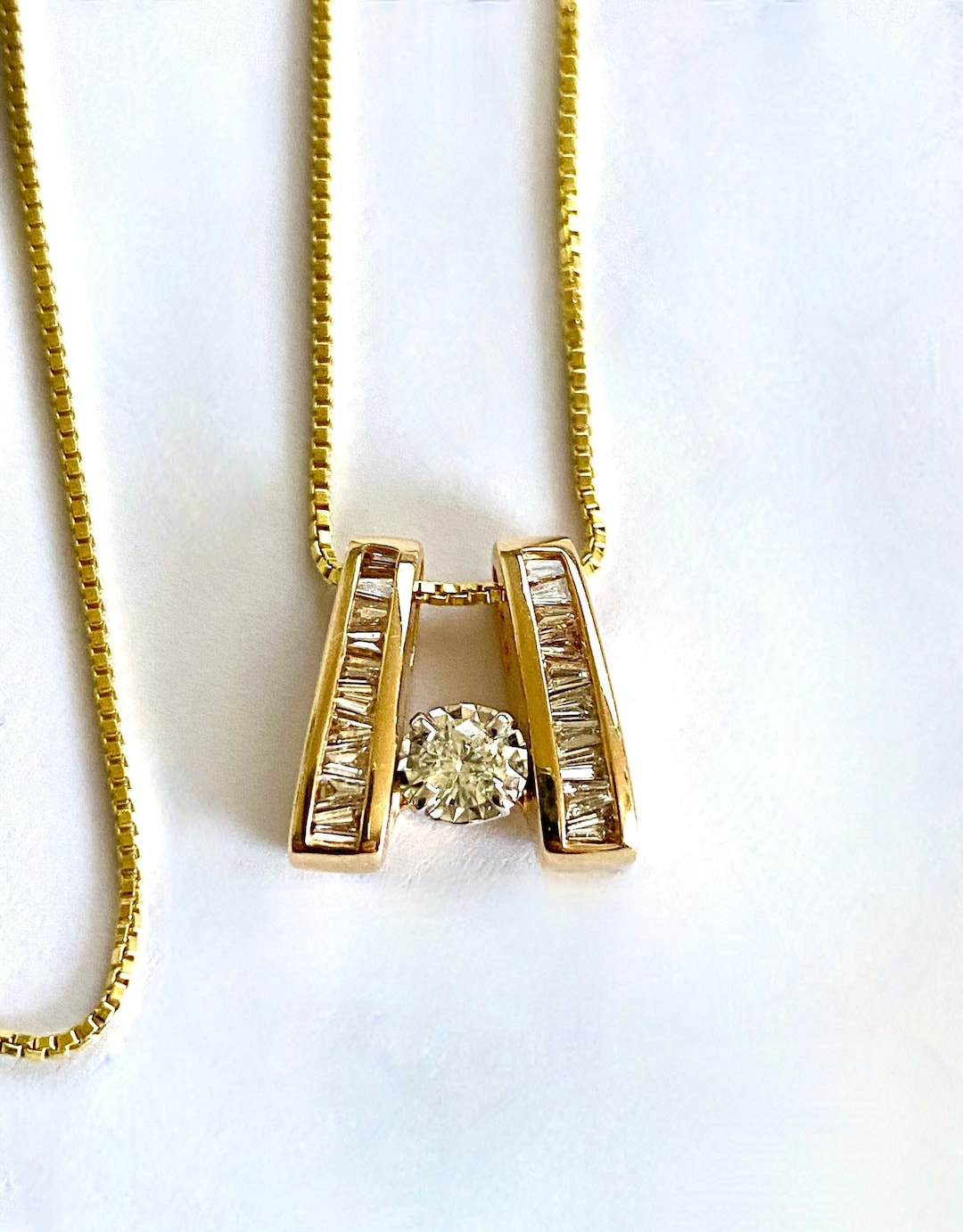 Vintage Modern 14k Gold Slider Pendant and Prong Set 1/4 Carat Diamond ...