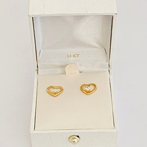 Sweet Small Open Heart 14k Yellow Gold Earrings With Single CZ, Tiny ...
