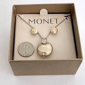 Vintage Signed Monet Pearl and Crystal Pendant With Matching Earrings ...
