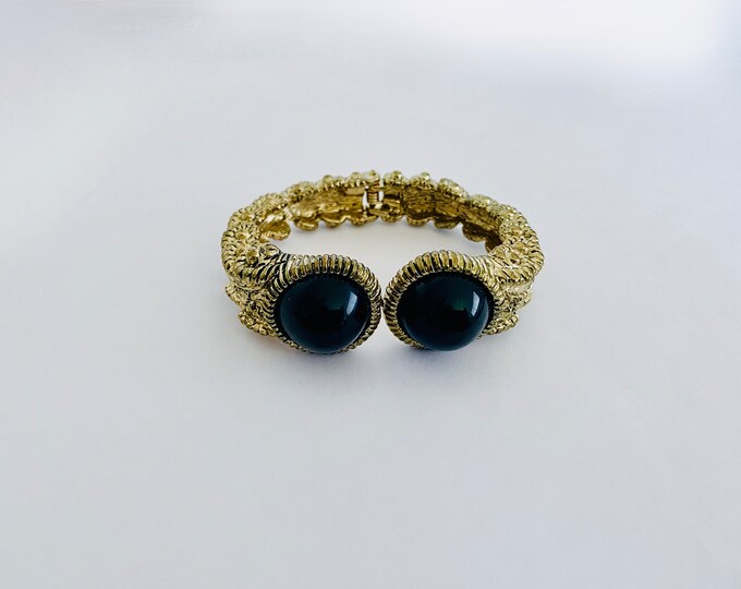 Vintage Marlyn Schiff Hinged Gold Tone Cuff Bracelet With Black ...