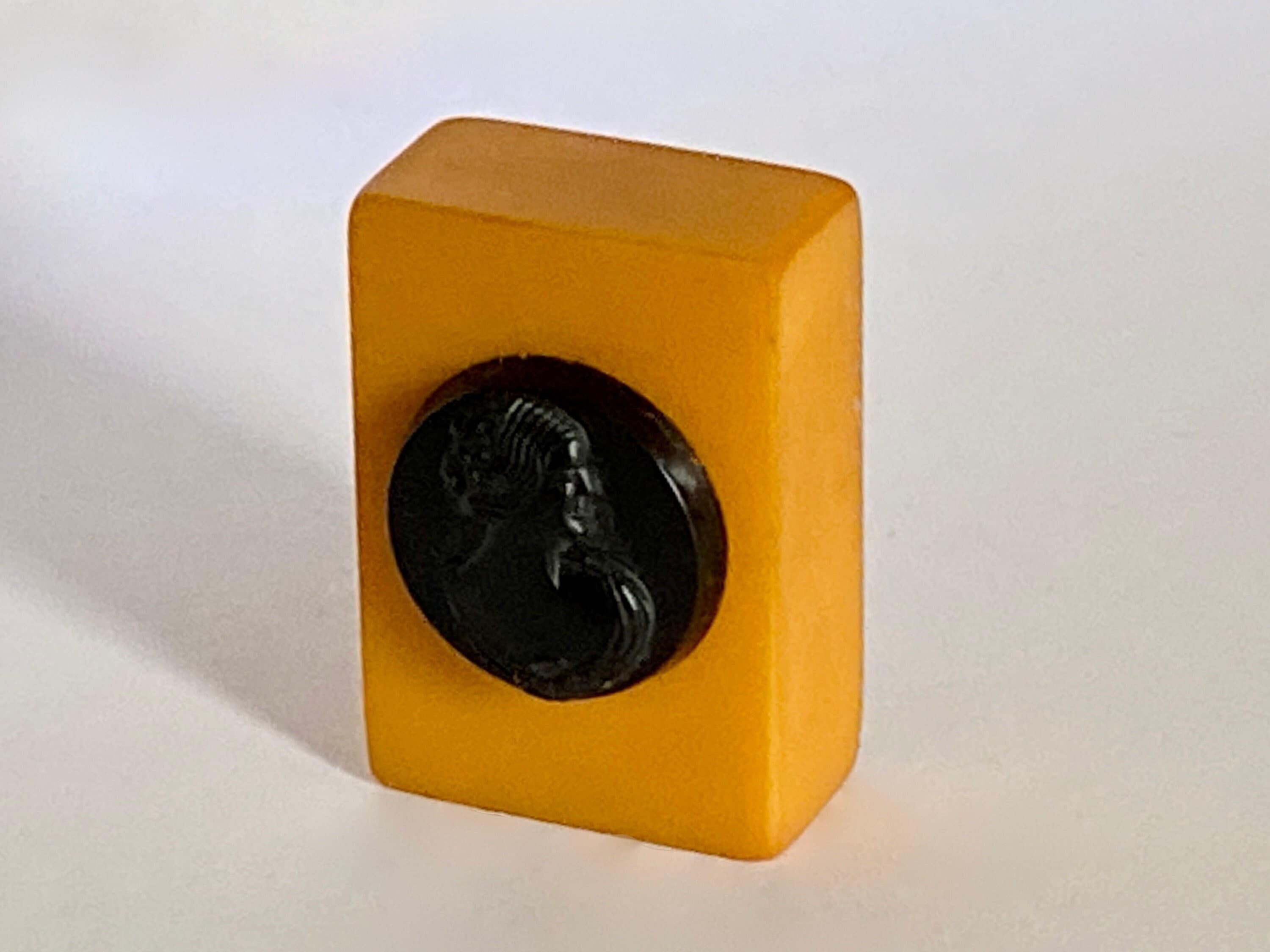 Vintage Butterscotch Bakelite Rectangular Brooch With Black - Etsy