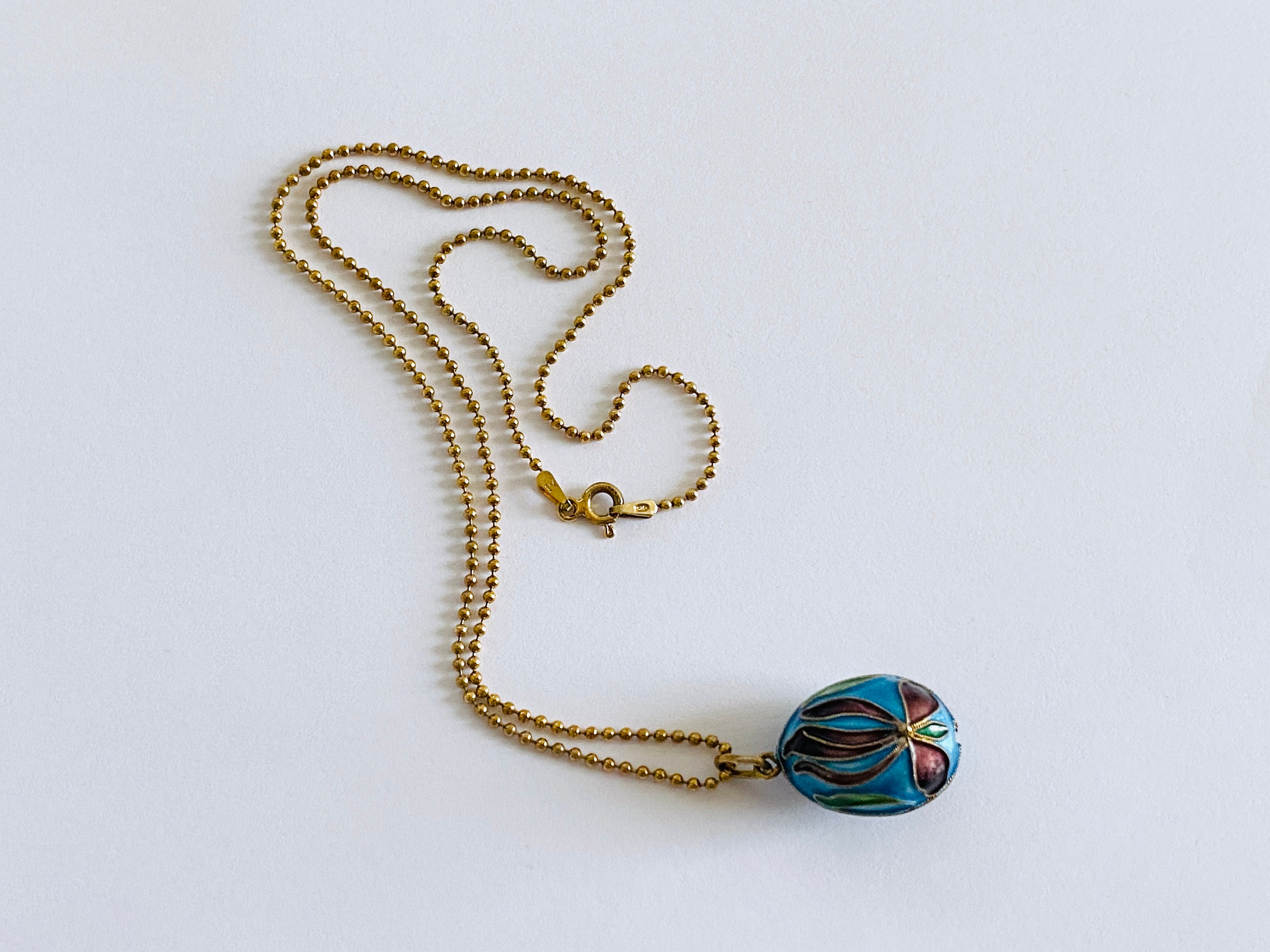 Vintage Sterling Silver Cloisonné Egg Pendant With Iris Flower Design ...