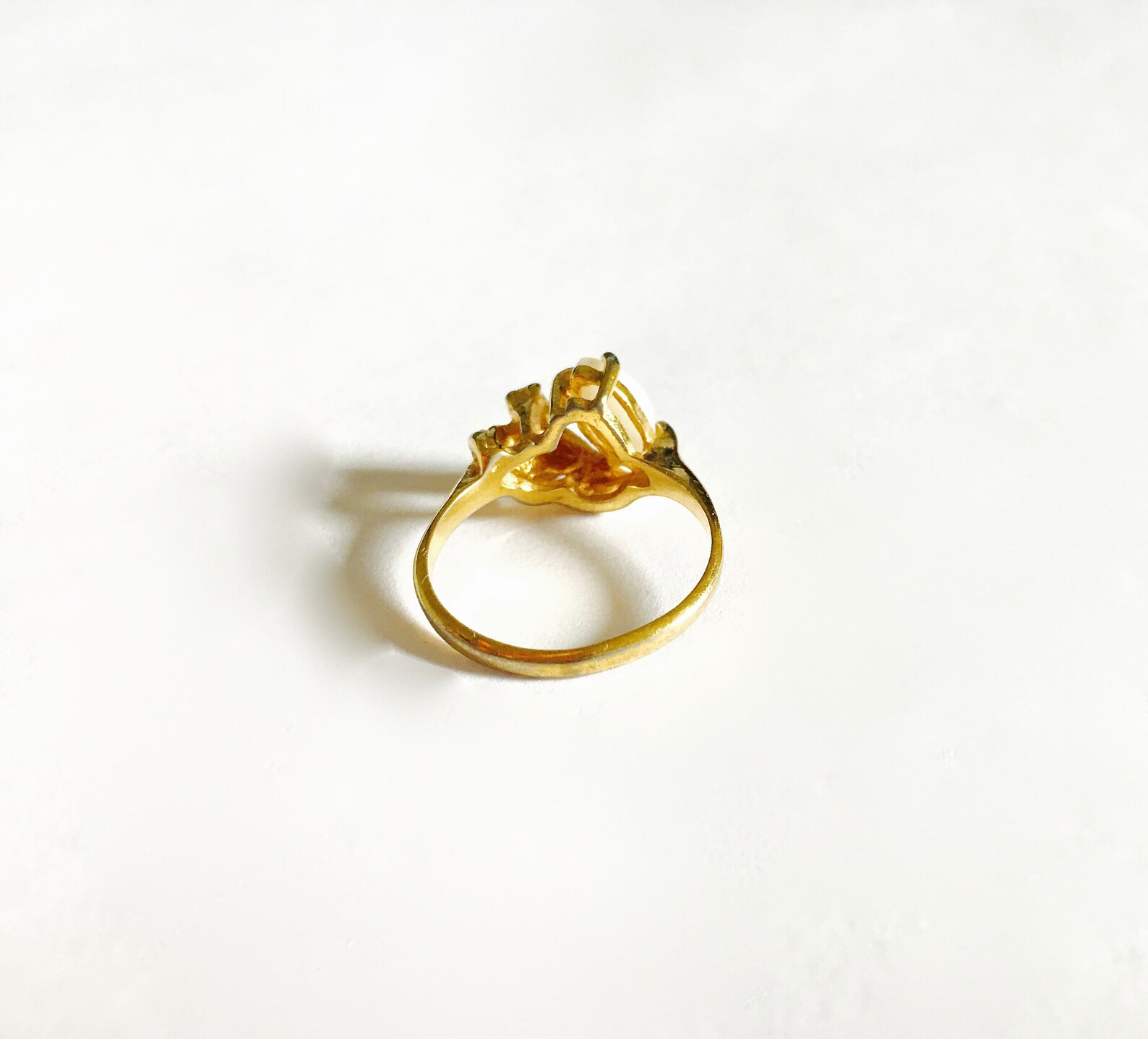 Vintage Prong Set Marquise Cut Faux White Opal and Round CZ in Leaf ...