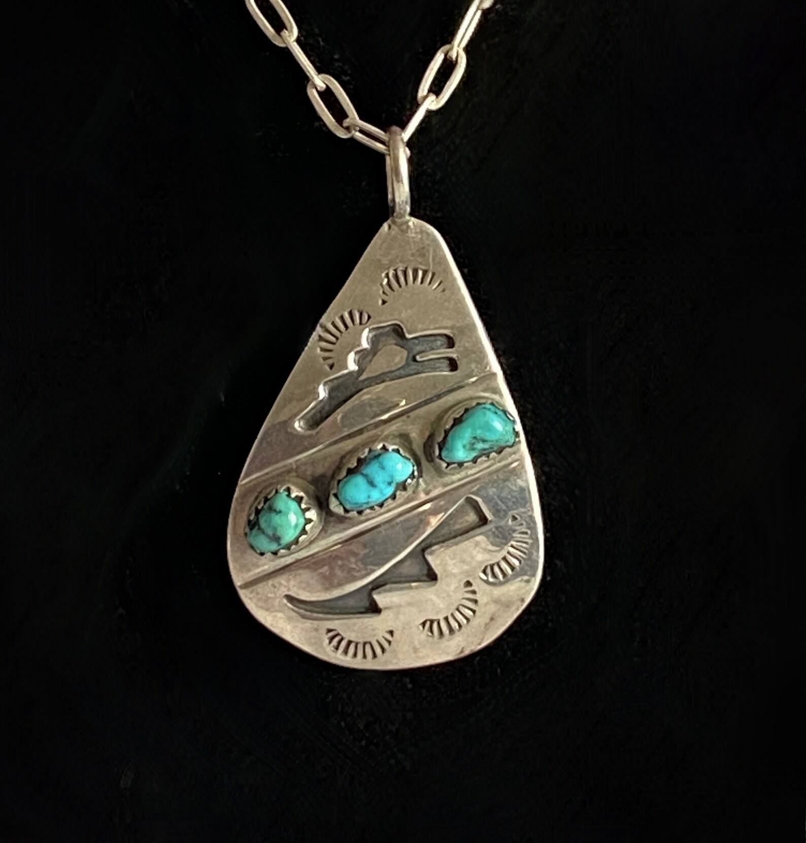 Navajo Turquoise Sterling Overlay Pendant Hand Crafted Native | Etsy