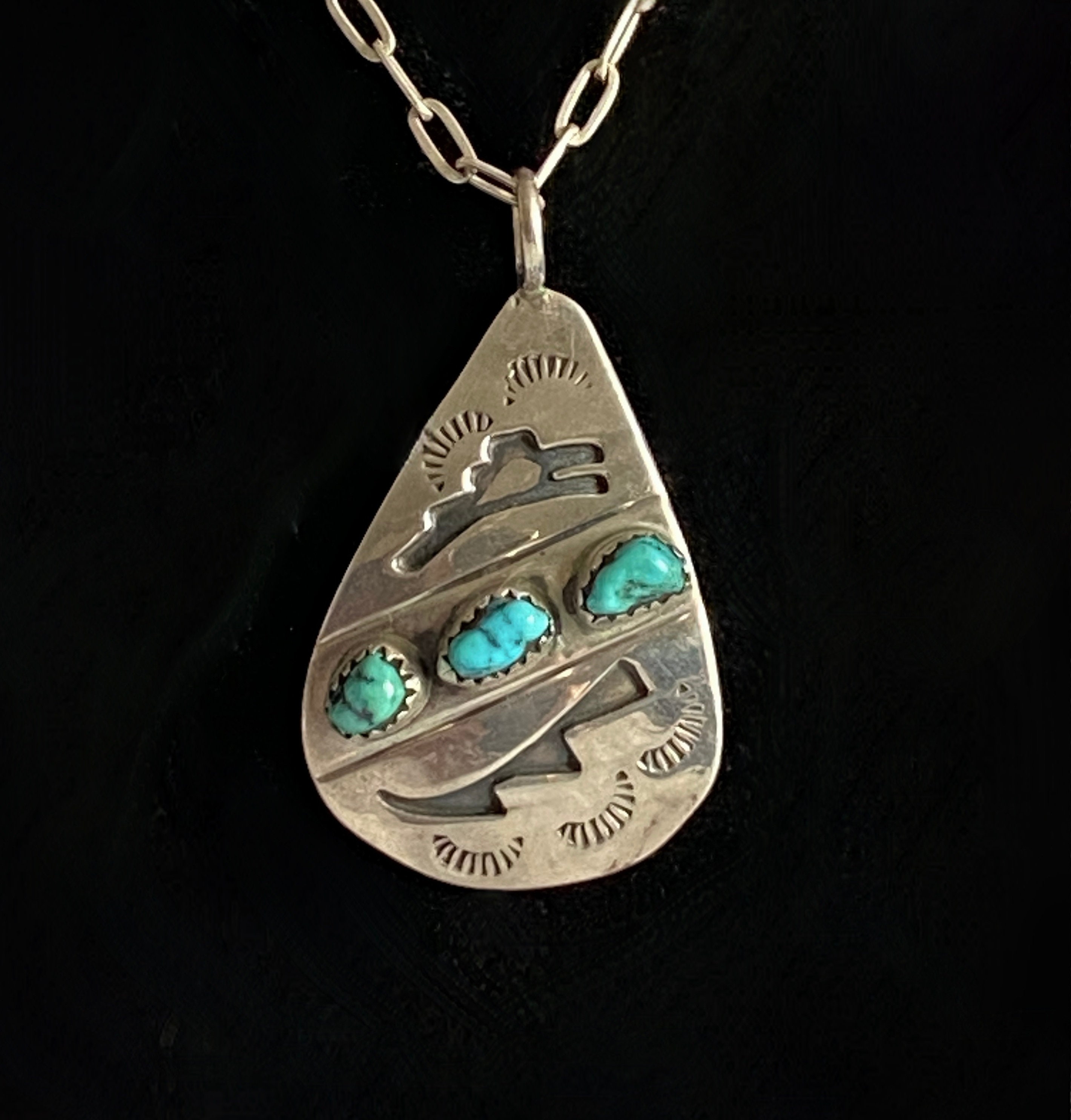 Navajo Turquoise Sterling Overlay Pendant Hand Crafted Native | Etsy