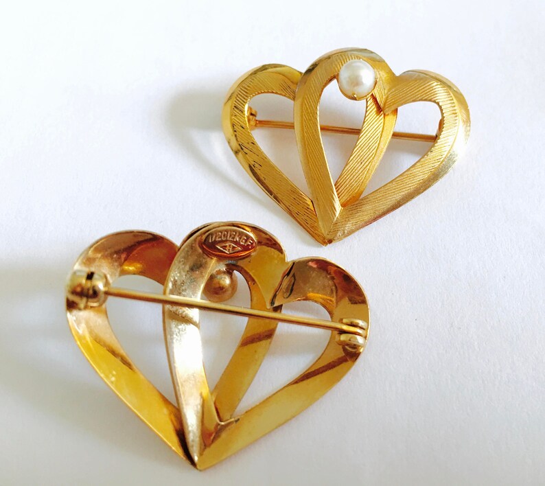 Gold Filled Double Heart Brooches With Prong Set Pearls - Etsy