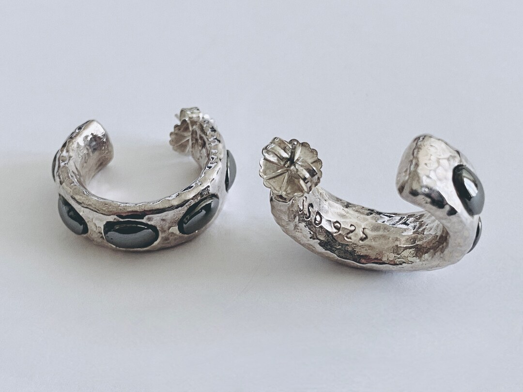 Vintage Signed Simon Sebbag SSD Hammered Sterling Hoop Earrings With ...