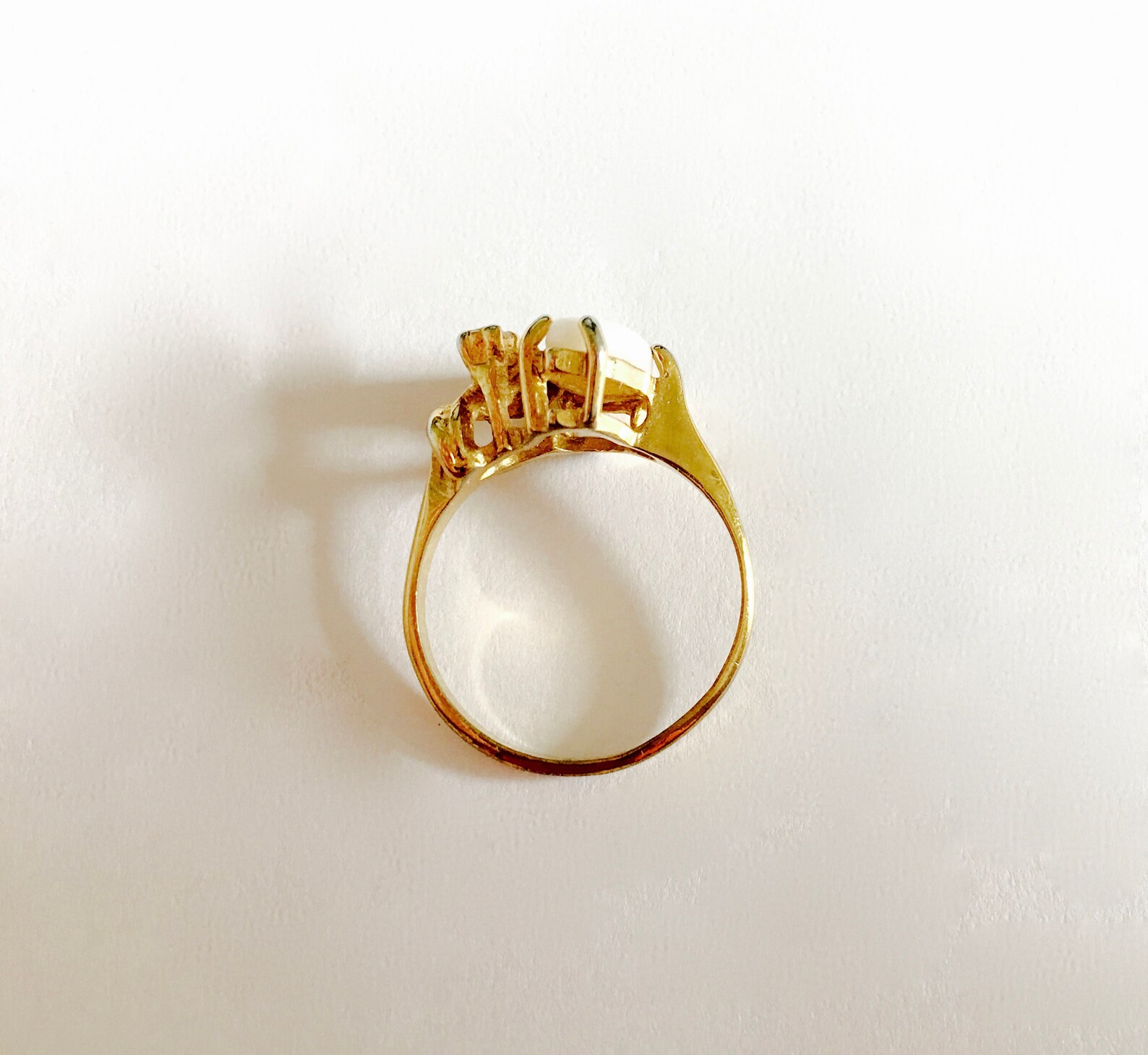 Vintage Prong Set Marquise Cut Faux White Opal and Round CZ in Leaf ...