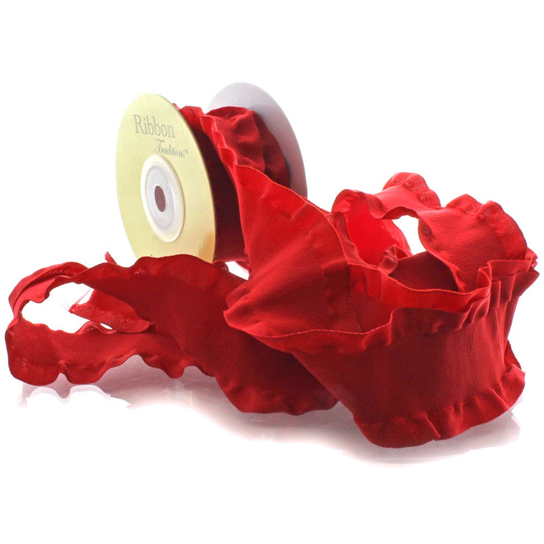 1.5" Red Satin Double Ruffle Edge Ribbon Choose 5 or 25 Yards - Etsy
