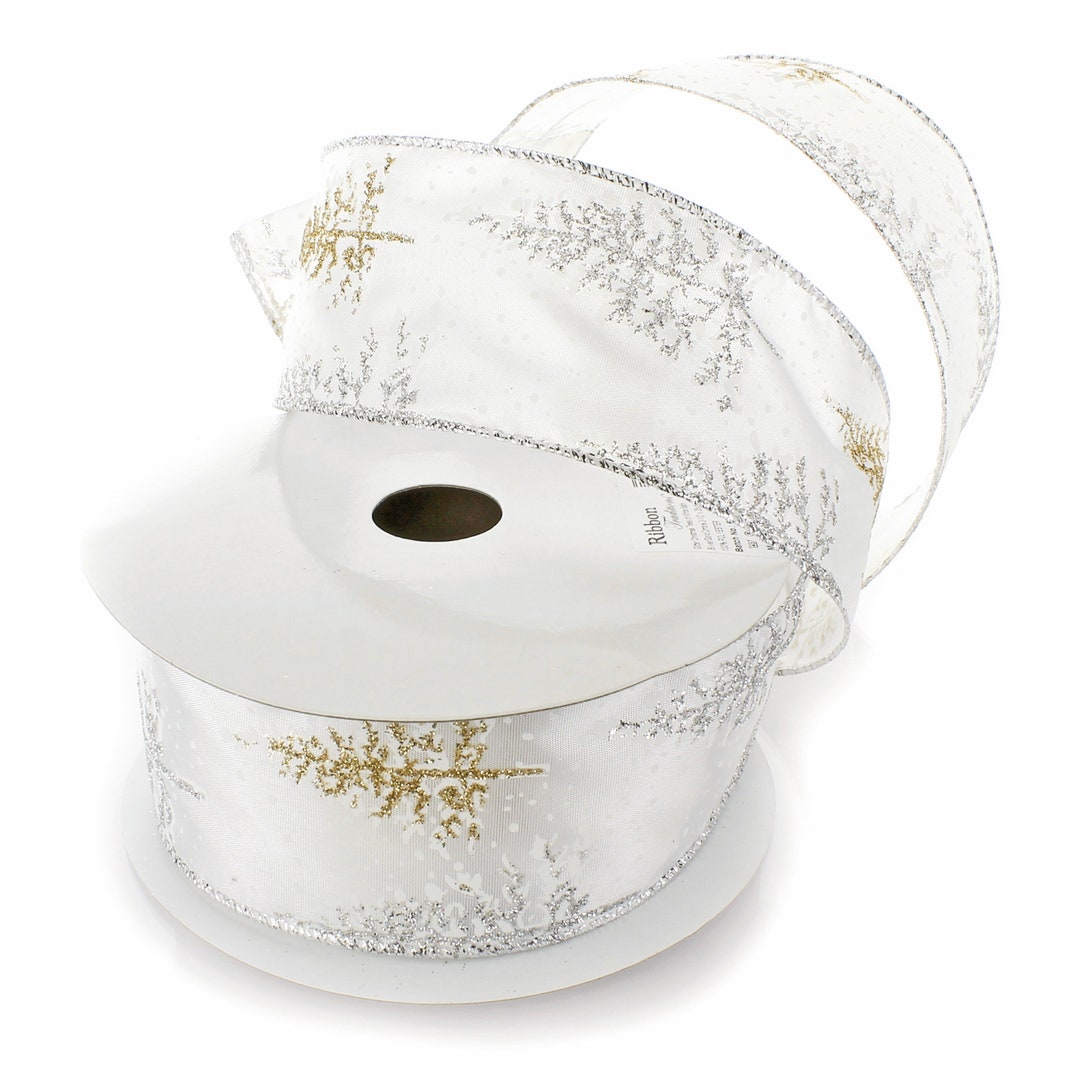 Glitter Christmas Trees Silver Gold Wired Ribbon 2 1/2 Inch Winter ...