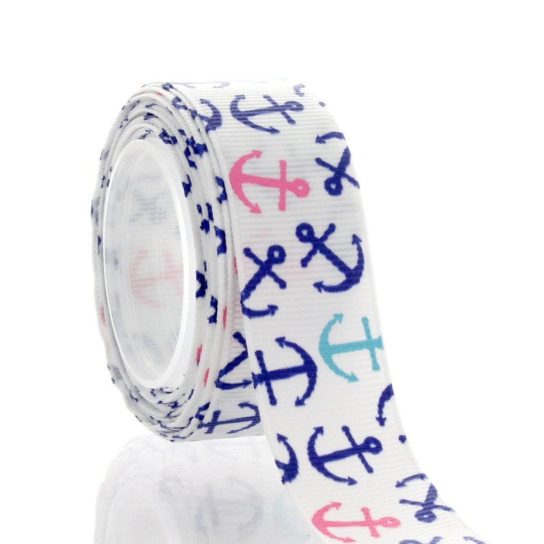 7/8 Pink Blue Nautical Anchors Grosgrain Ribbon Choose - Etsy