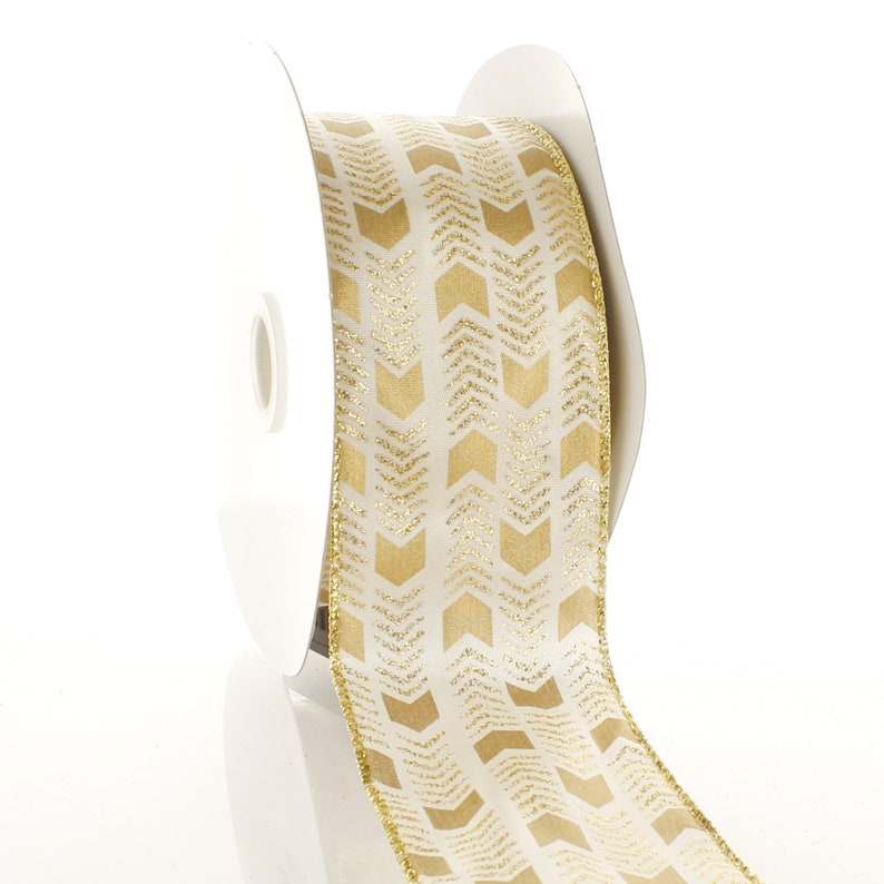 2 1/2" Wired Ribbon Cream With Gold Arrows - Choose Length - Etsy