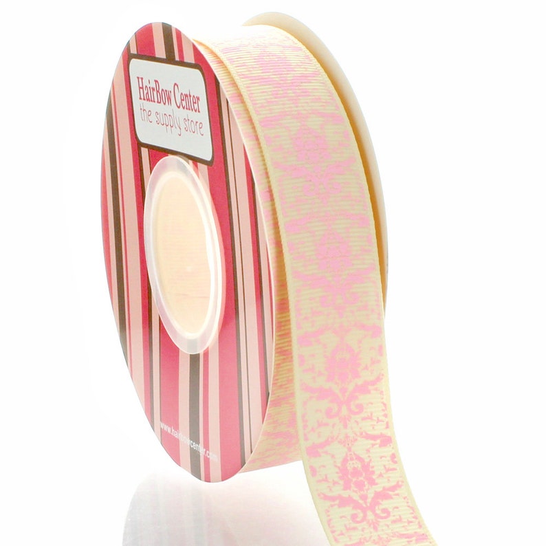 7/8" Ivory Pink Damask Grosgrain Ribbon - 5yds - Etsy